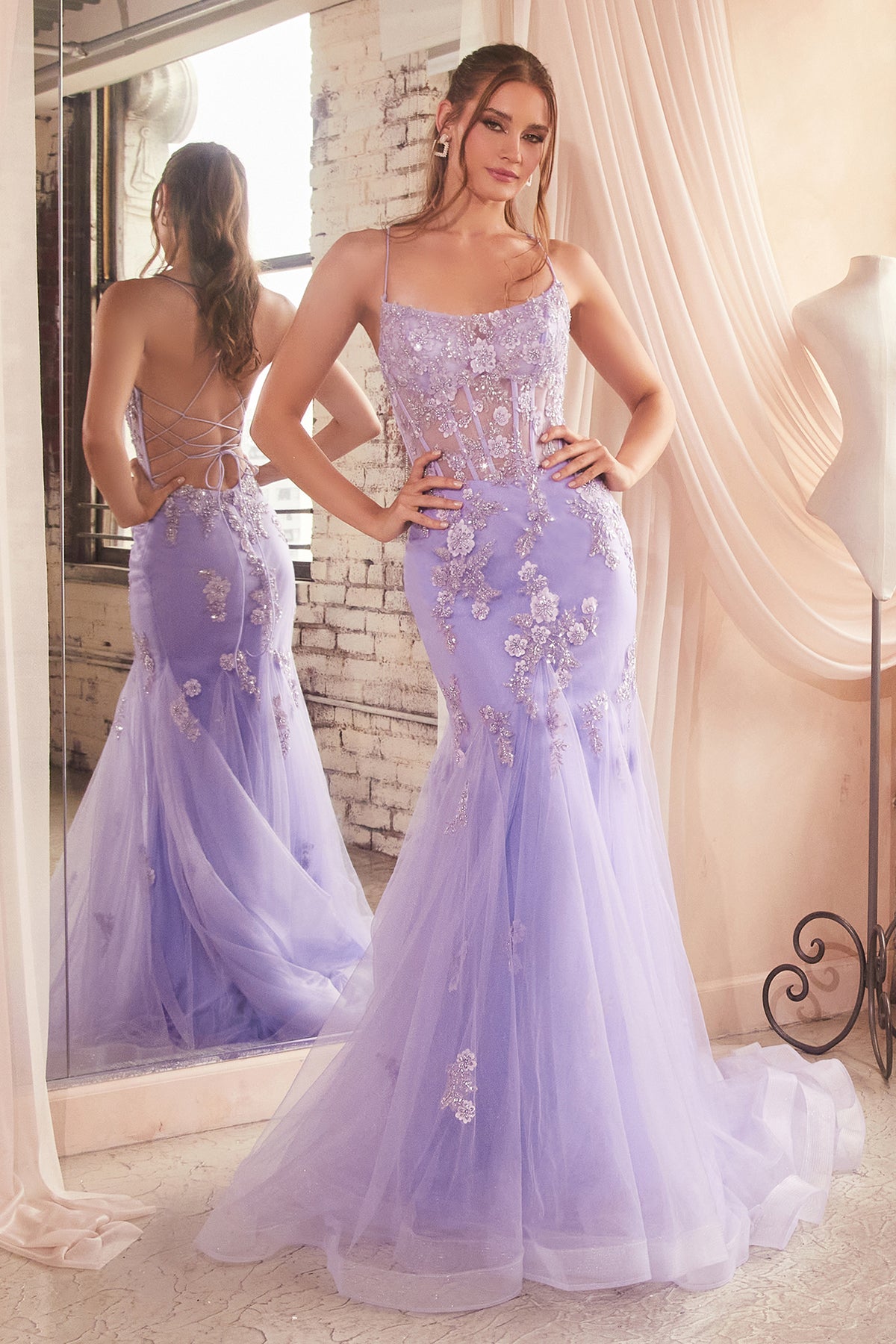 CINDERELLA DIVINE D145 Floral Sheer Mermaid Gown with Corset – The Gown ...