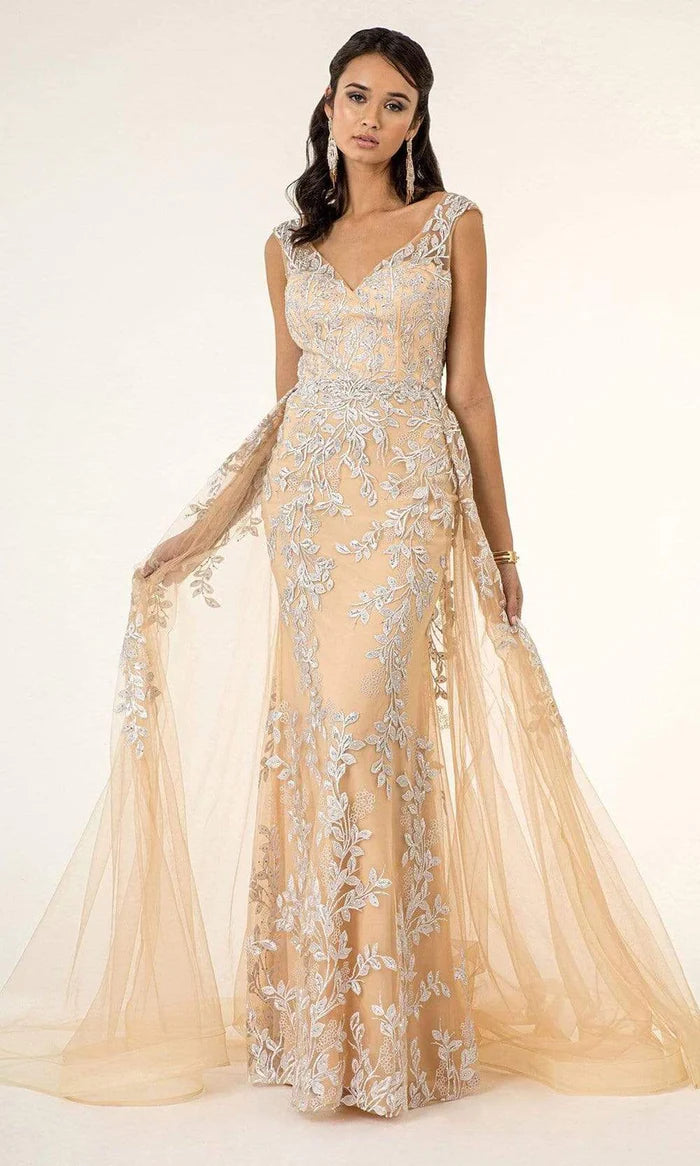 GLS BY GLORIA GL1920 Beaded Simple Prom Gown with Sheer Overskirt – The ...