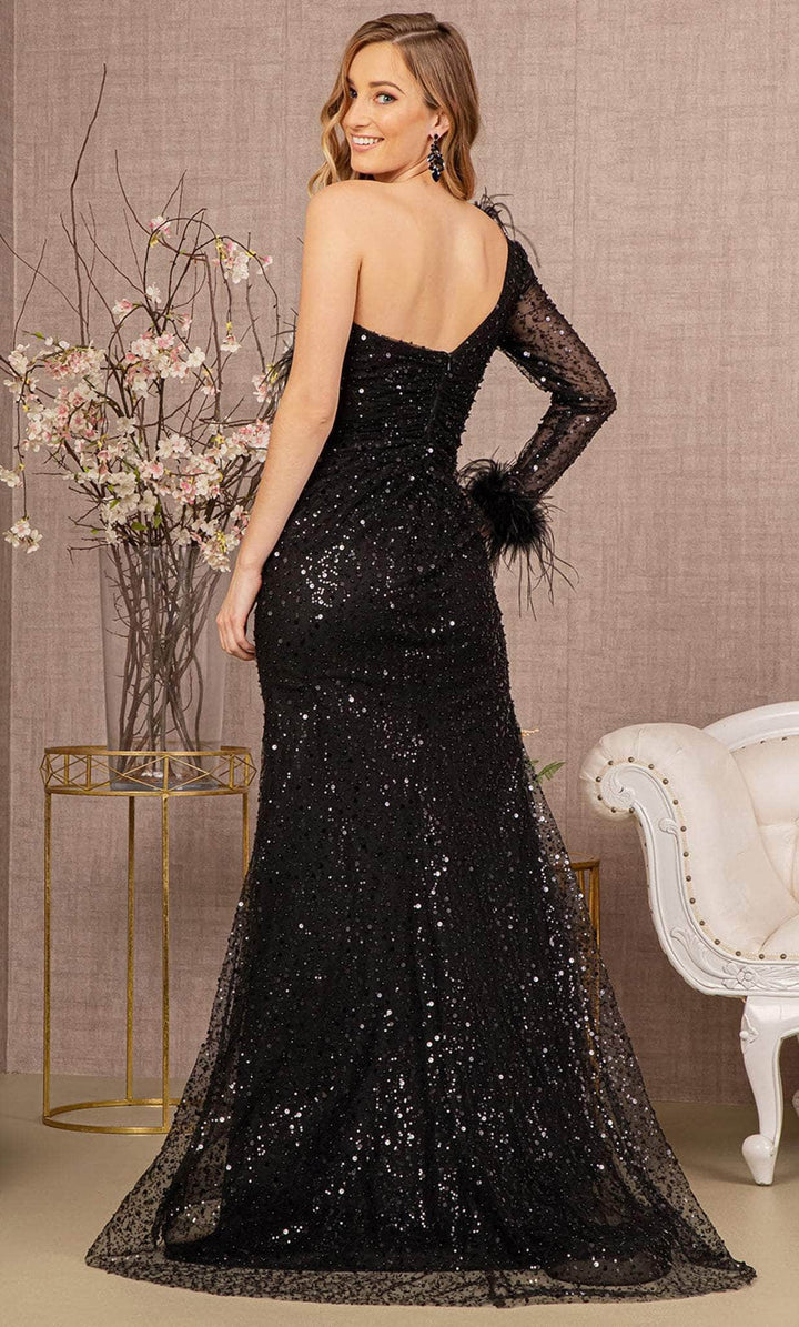 GLS BY GLORIA GL3160 Feathered One Sleeve Evening Dress – The Gown Galleria