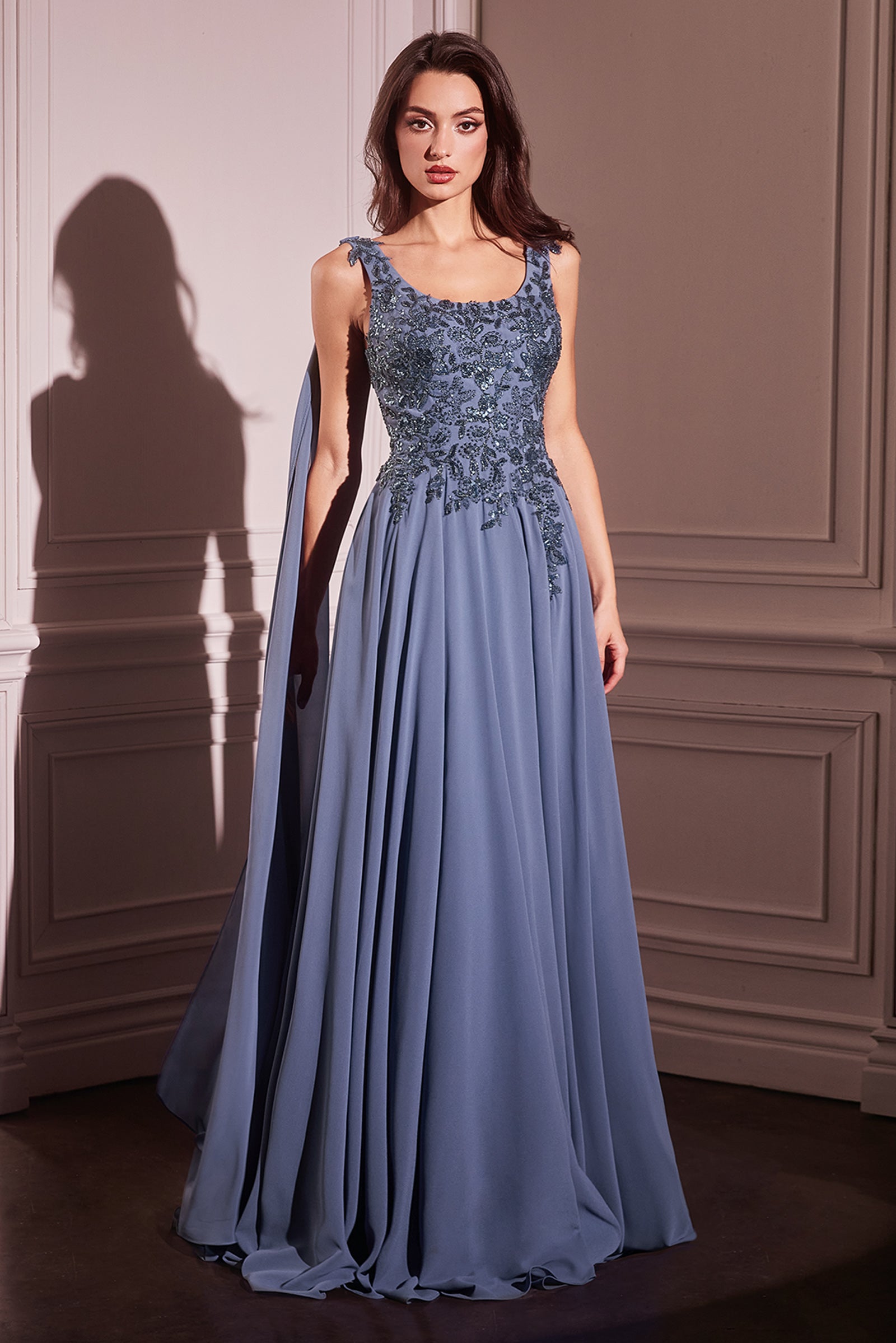 CINDERELLA DIVINE CDS509 Chiffon A-Line Gown & Long Cape Sleeves – The ...