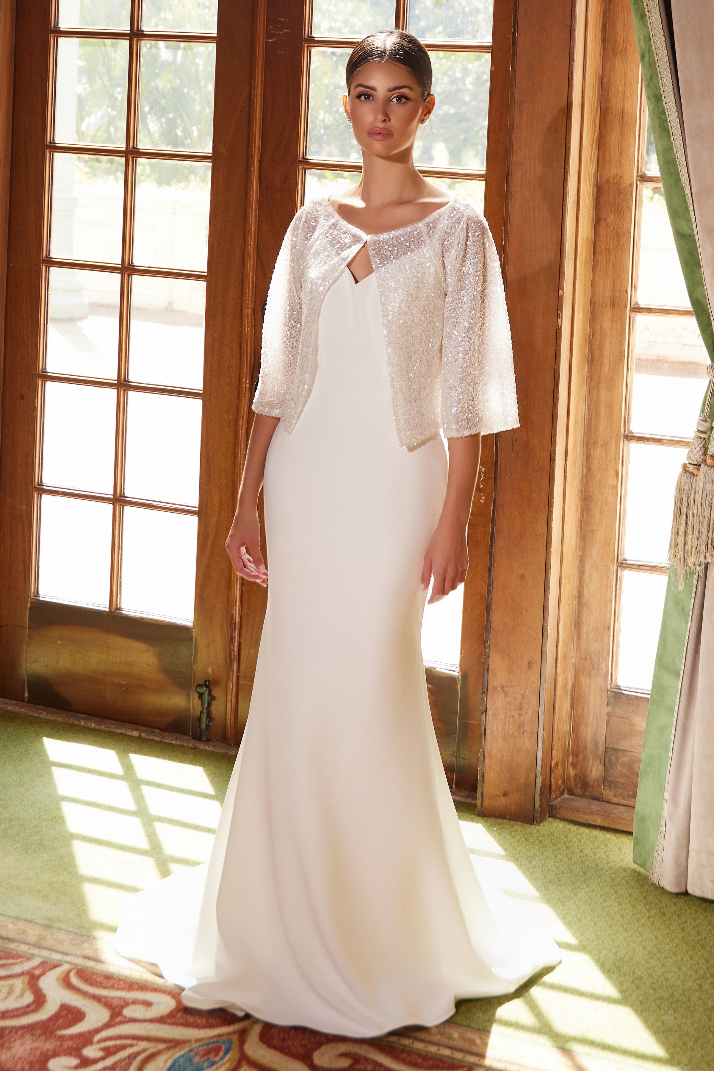 NOX ANABEL JW1030 Sequined Cape 2-Piece Wedding Dress – The Gown Galleria